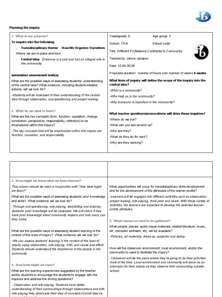 Inquiry into Community Roles for Kids | PDF