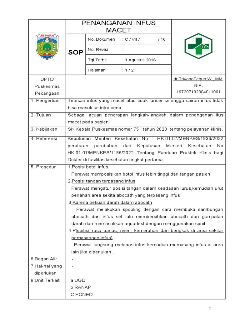 Sop Infus Macet | PDF