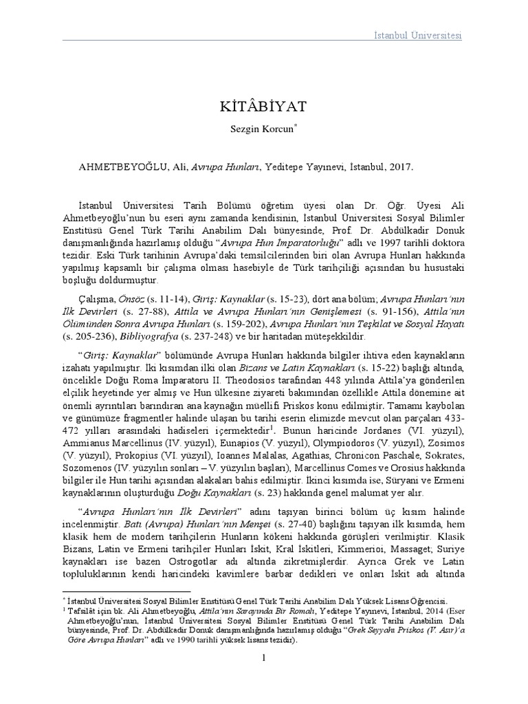 Avrupa Hunlari Kitabiyat Ali Ahmetbeyogl | PDF