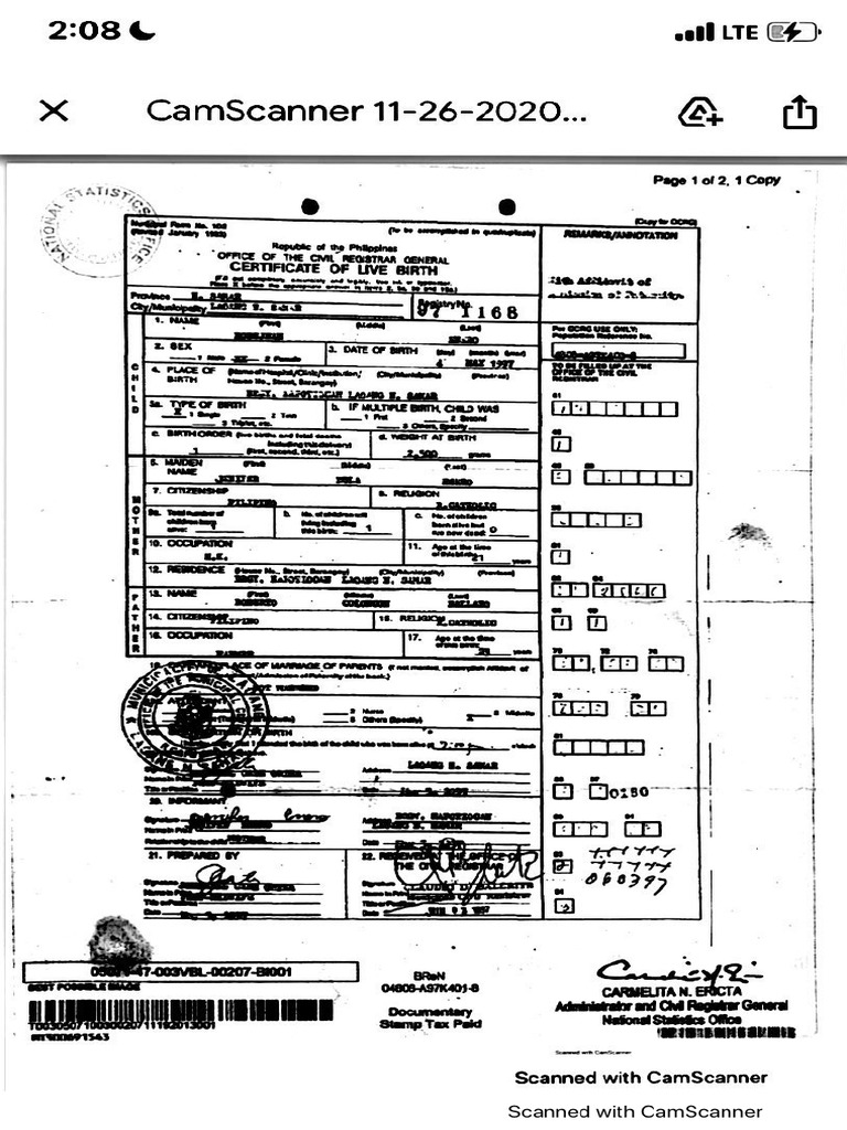 Ballado Robejeanbirthcertificate | PDF