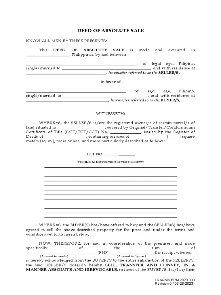 DEED OF ABSOLUTE SALE Annex C | PDF | Sales | Deed