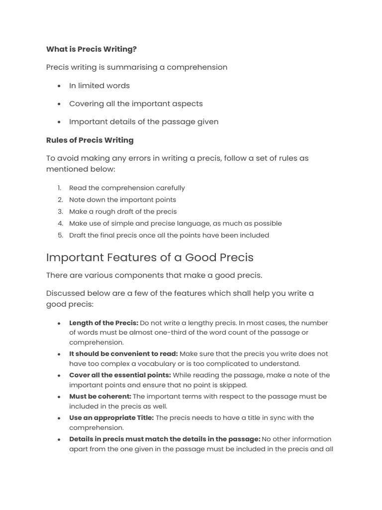 Precis Writing | Download Free PDF | Reading Comprehension | Linguistics