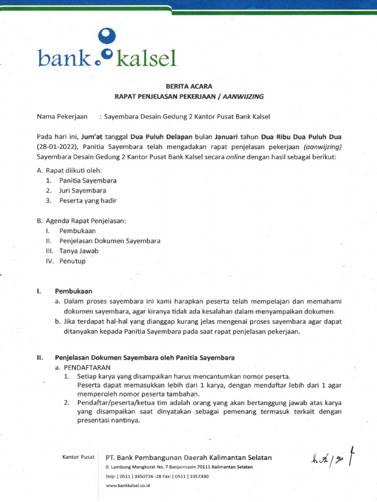 Berita Acara Aanwijzing Sayembara | PDF