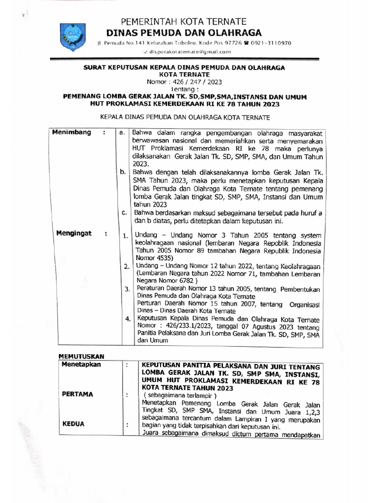 Sk Pemenang Lomba Gerak Jalan 2023 Pdf