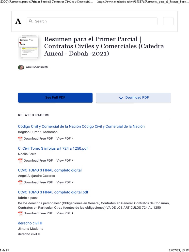 (DOC) Resumen para El Primer Parcial Contratos Civiles y Comerciales (Catedra Ameal - Dabah ...