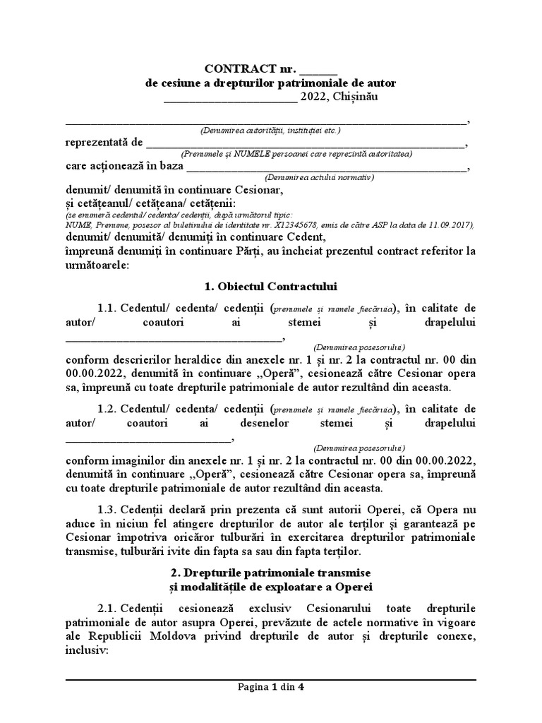 Model Contract Cesiune Drepturi de Autor | PDF