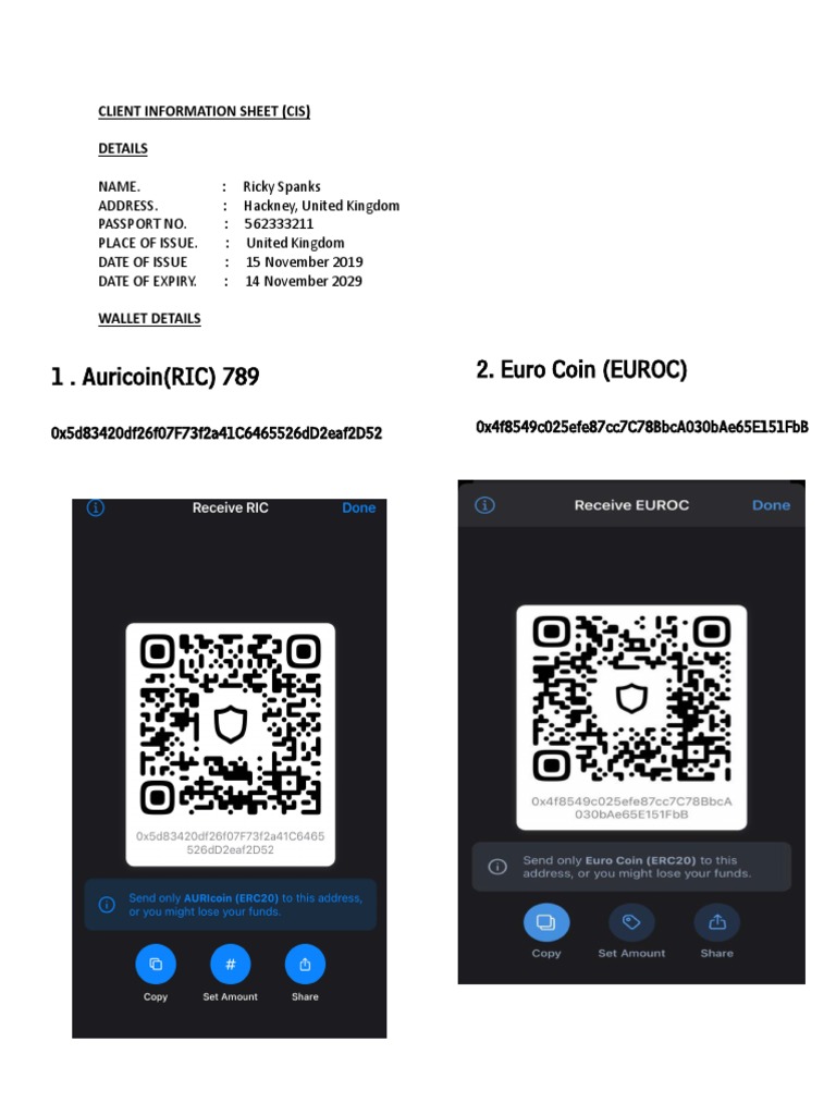 1 - Auricoin (RIC) 789 2. Euro Coin (EUROC) : Client Information Sheet (Cis) Details | PDF