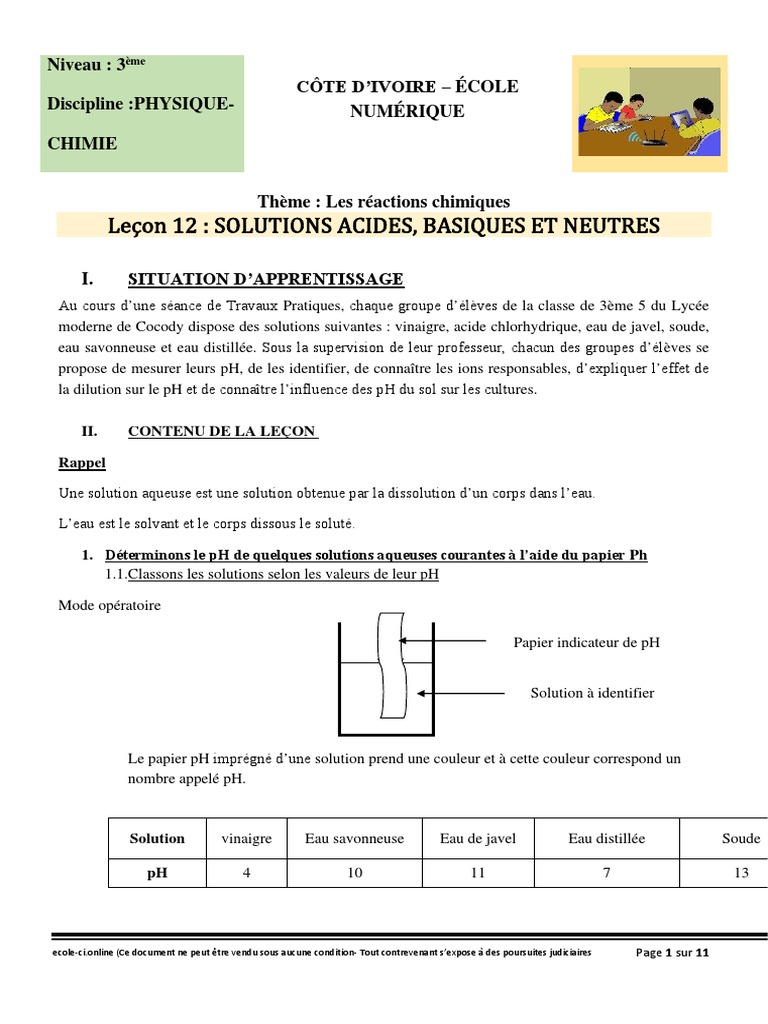 PC 3ème - L12 - Solutions Acides, Basiques Et Neutres | PDF