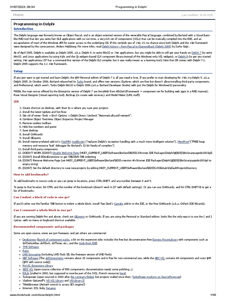 Programming in Delphi | PDF | Computer Science | Systems Engineering