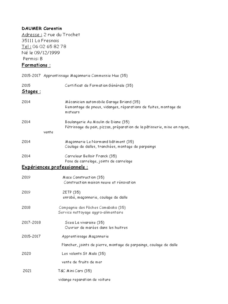 CV Corentin Dernière Mise À Jour | PDF