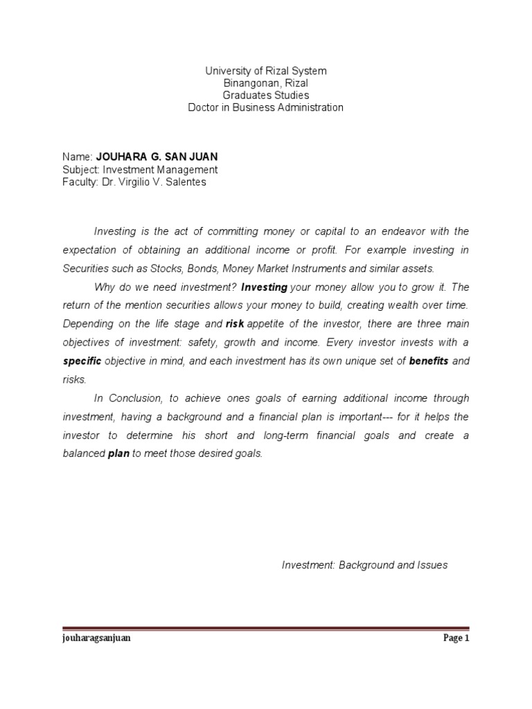 Reflection-Paper Investment Management | PDF