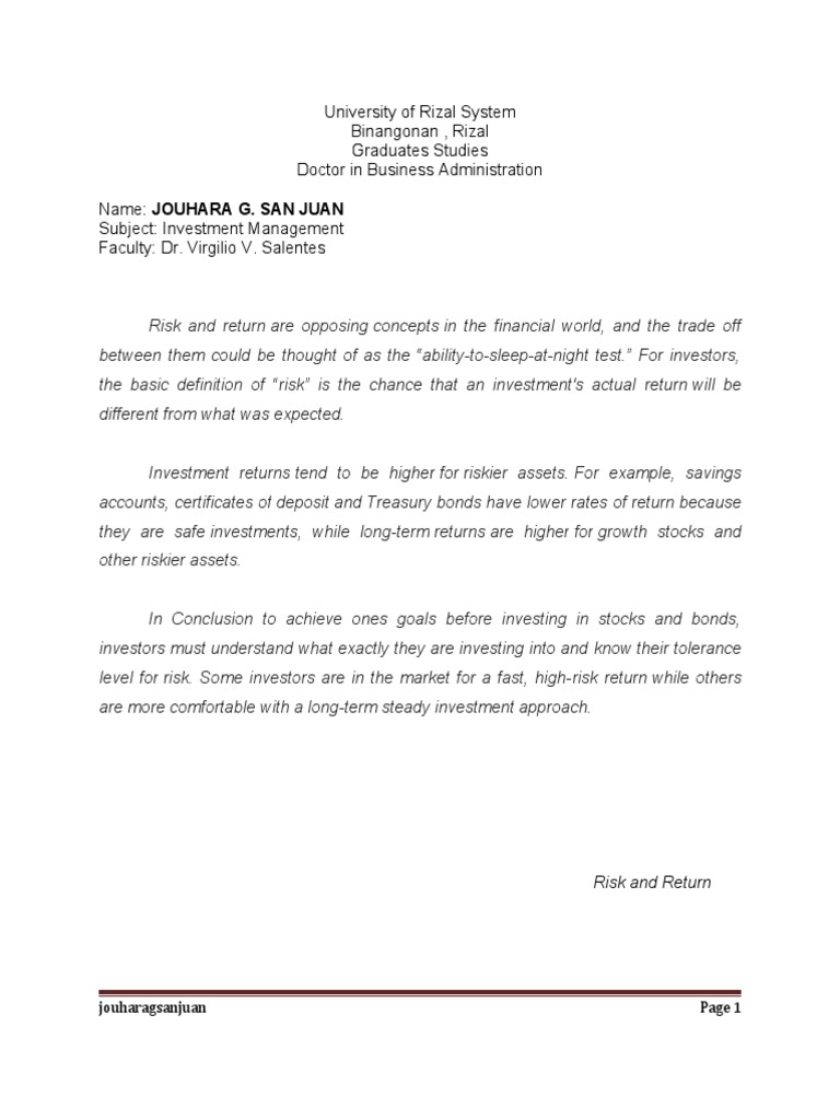 Reflection-Paper Investment Management | PDF | Business | Finance ...