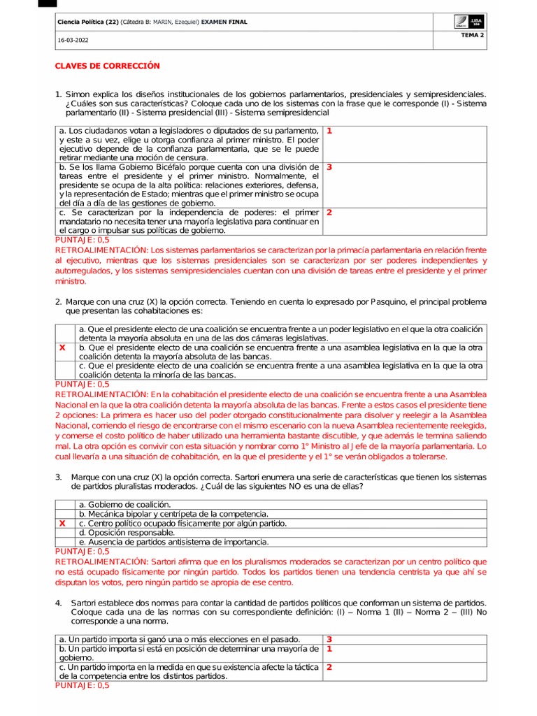 Claves de Corrección Tema 2 - Examen Final 16032022 | PDF