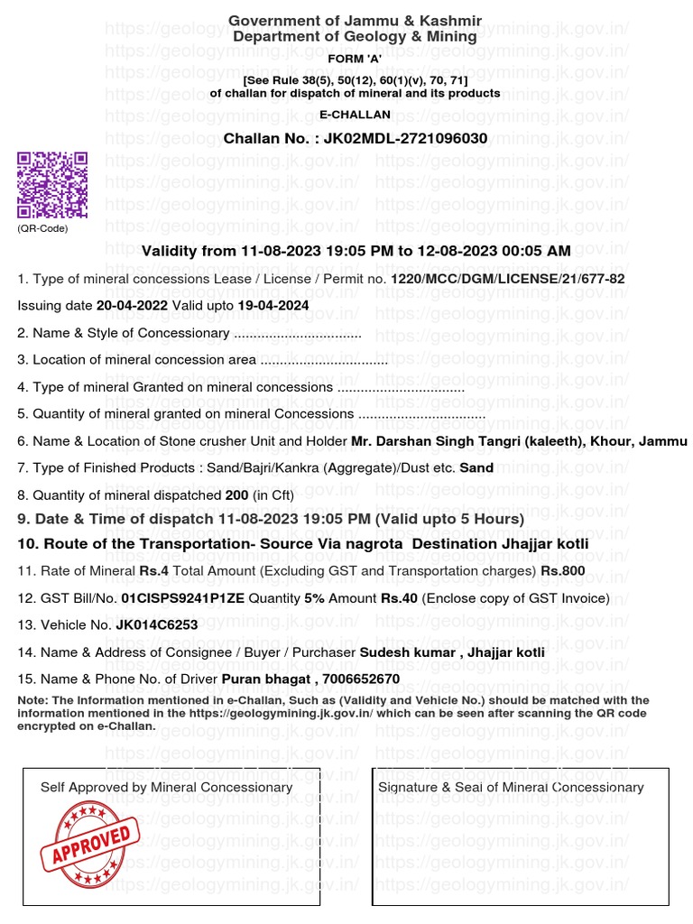 Mining Challan Aknoor | PDF