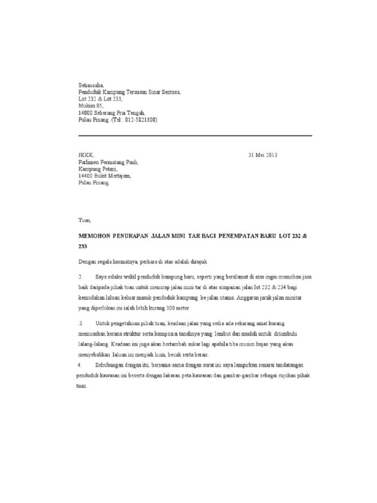 Cth Surat Penurapan Jalan | PDF