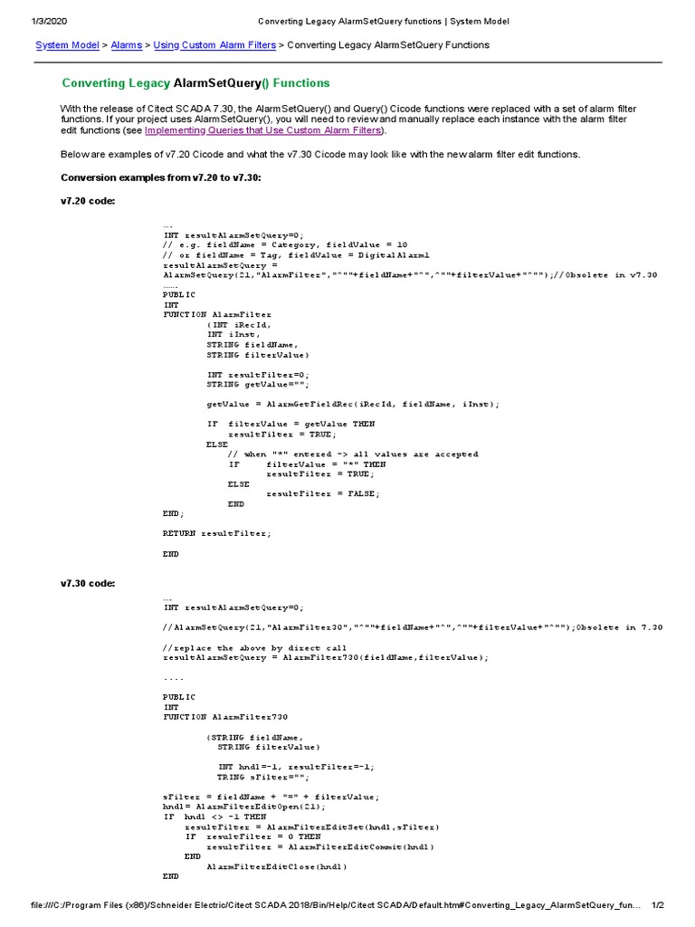 Citect SCADA Help - Converting Legacy AlarmSetQuery Functions - System Model | PDF | Computer ...