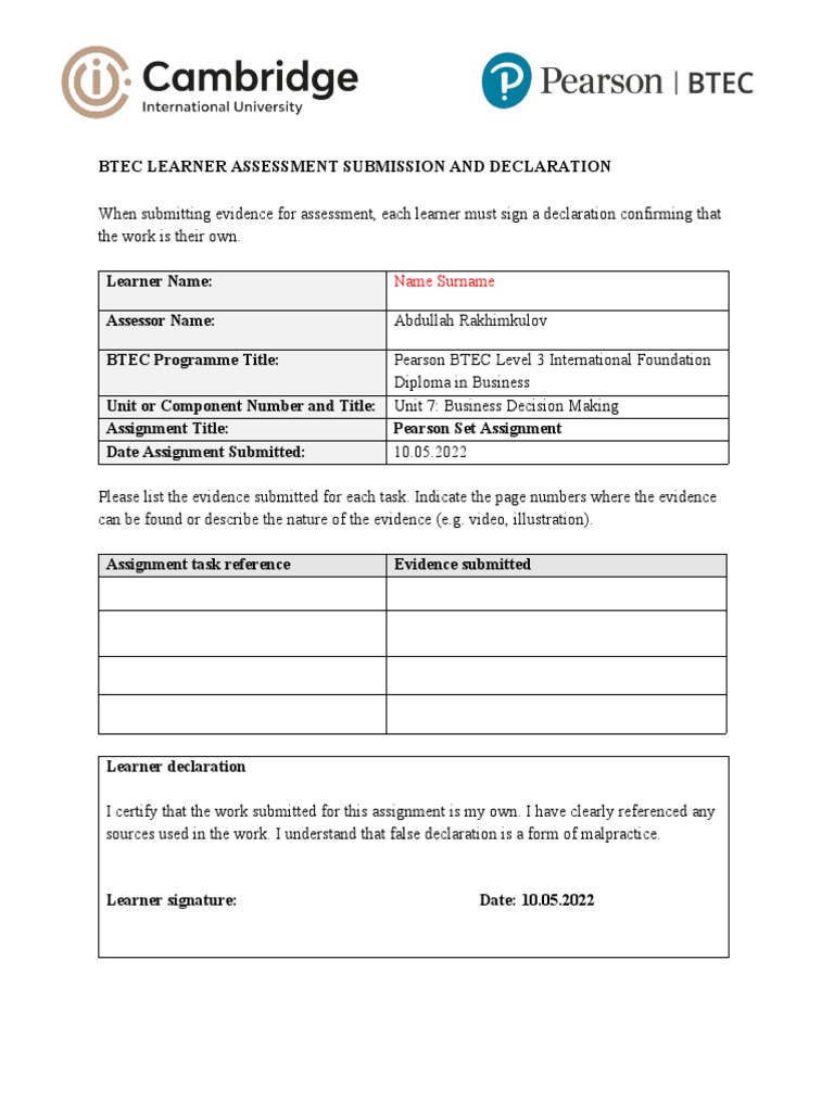 PSA Assignment: Decision-Making Report | PDF