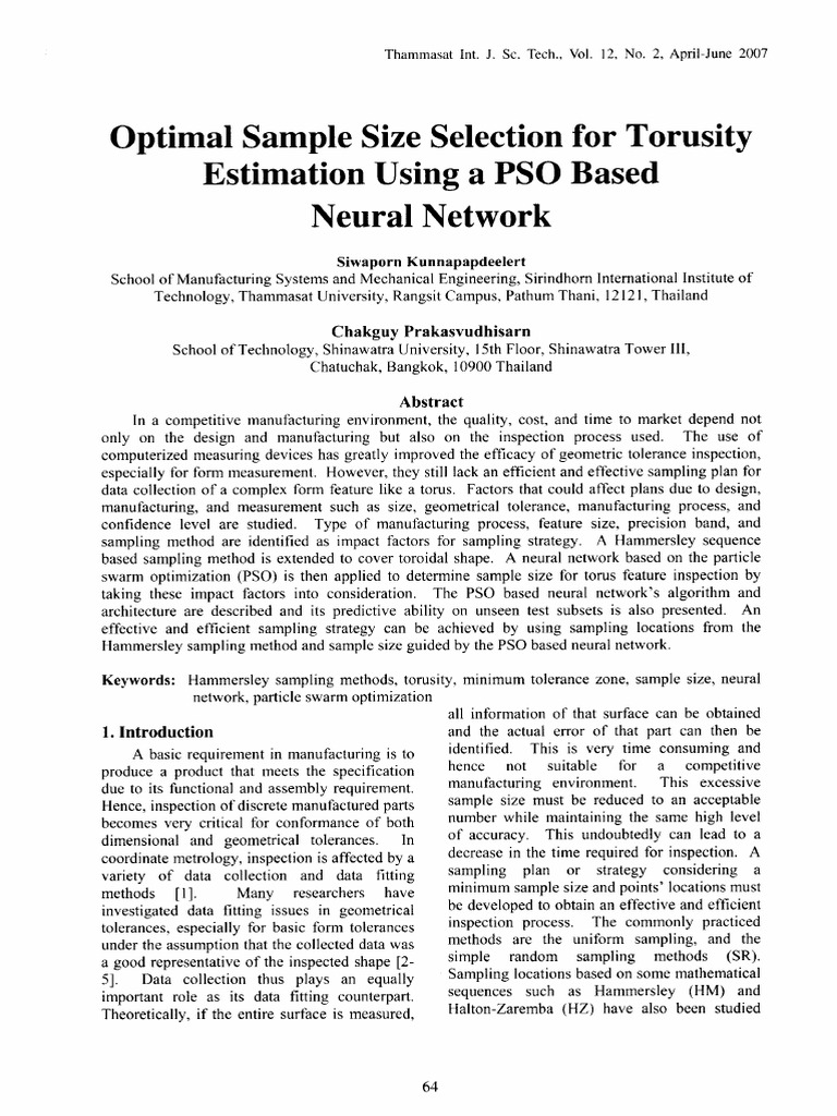Optimal Sample Size Selection For Torusity Estimation Using A PSO Based ... Optimal Sample Size Selection For Torusity Estimation Using A PSO Based ...