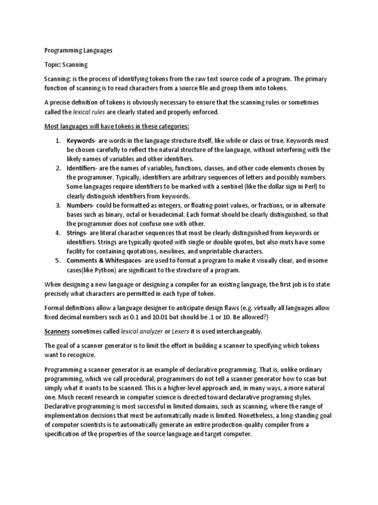 Programming Languaged Scanning Week 1-2 | PDF | Computer Programming ... Programming Languaged Scanning Week 1-2 | PDF | Computer Programming ...