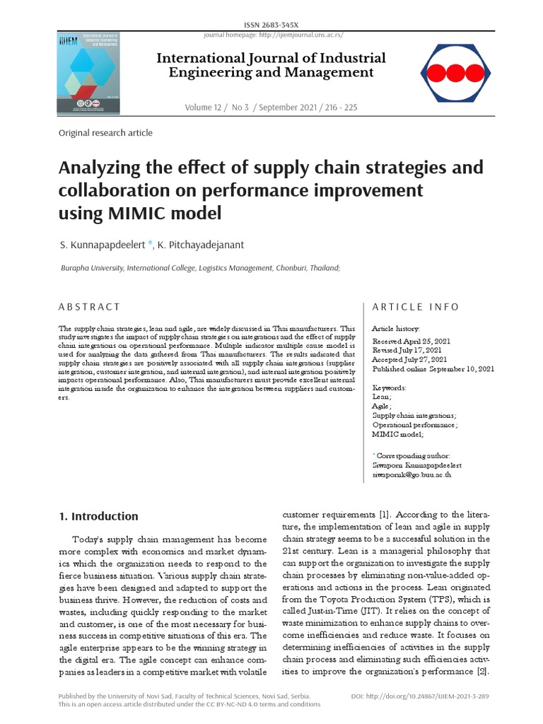 Analyzing The Effect of Supply Chain Strategies and Collaboration On ...