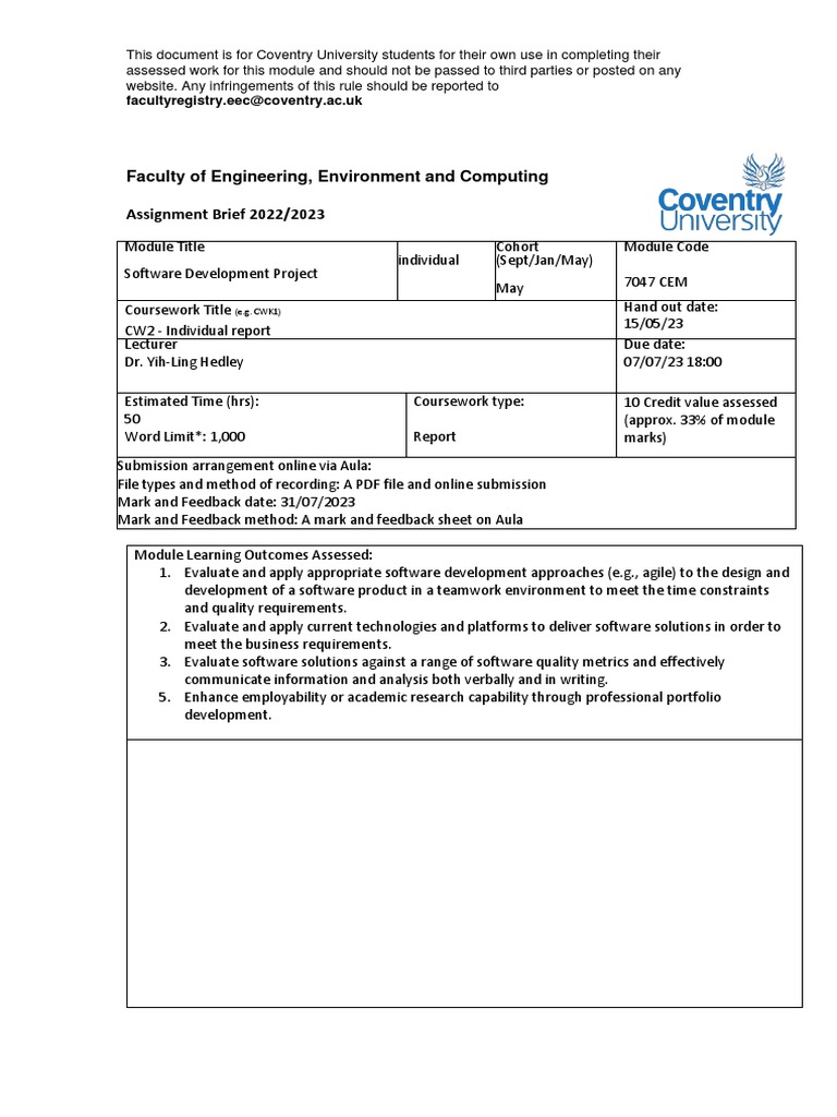 Coventry University Software Project Report | PDF
