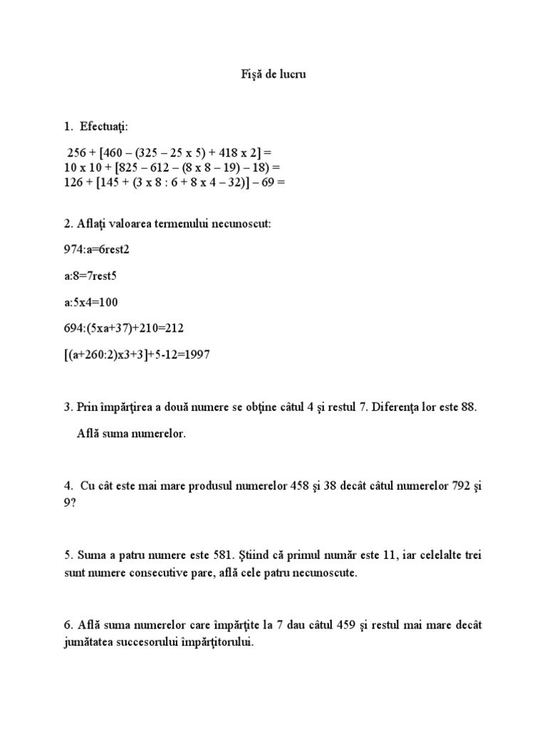 Probleme Inmultire Si Impartire | PDF