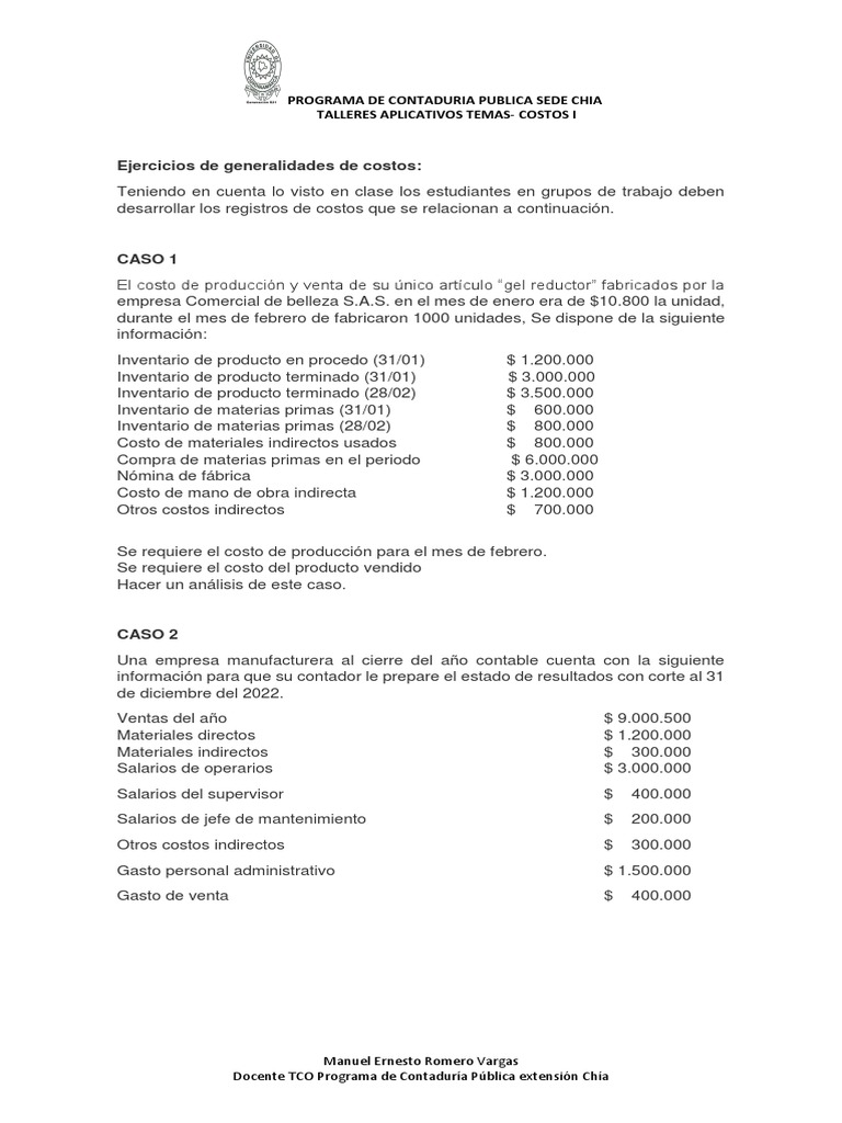 1-Taller Aplicativo Costos 1 | PDF
