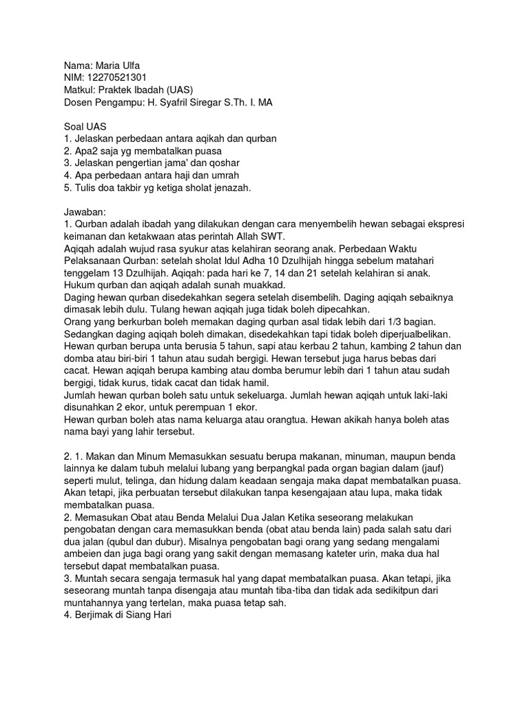 Uas Praktek Ibadah Maria Ulfa | PDF