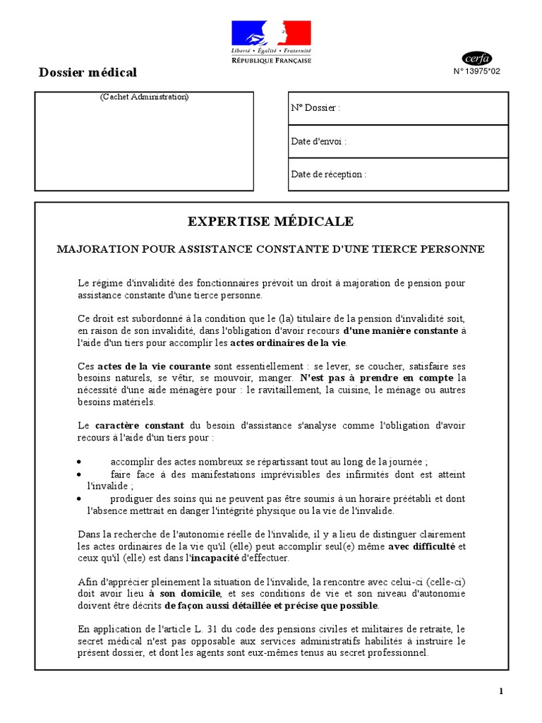 Cerfa - 13975-02 MAJORATION POUR ASSISTANCE CONSTANTE D'UNE TIERCE ...