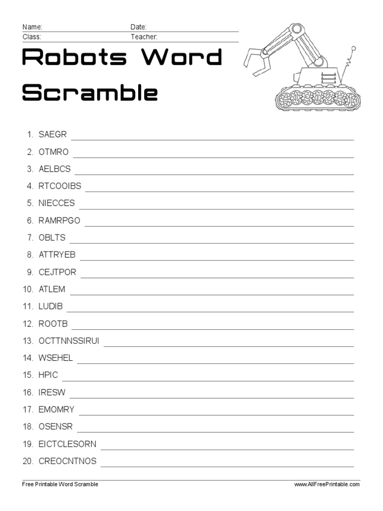 Robotics Word Scramble | PDF