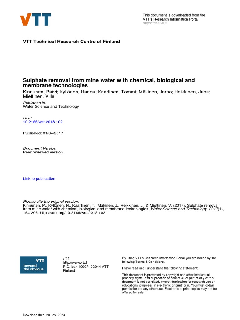 Sulphate Removal From Mine | PDF