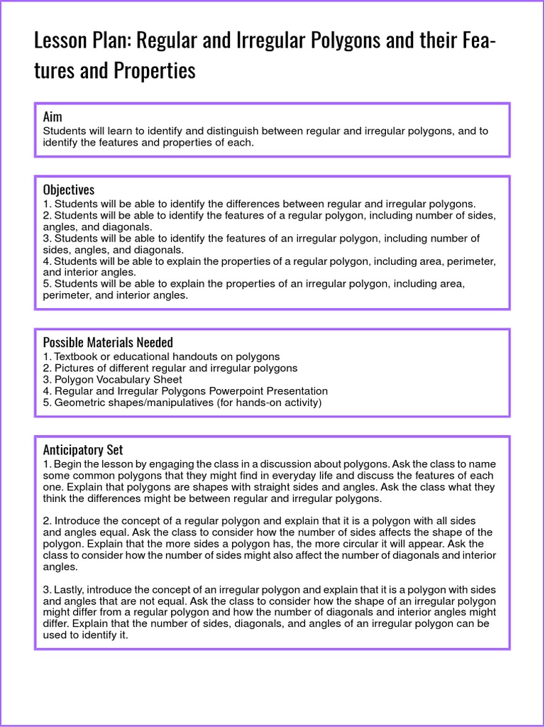 Regular and Irregular Polygons and Their Features and Properties Lesson ...
