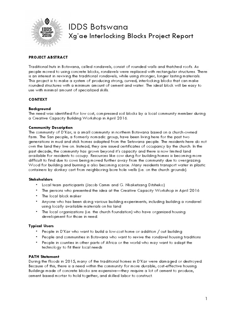 IDDS Botswana XG'AE Interlocking Blocks Report | PDF
