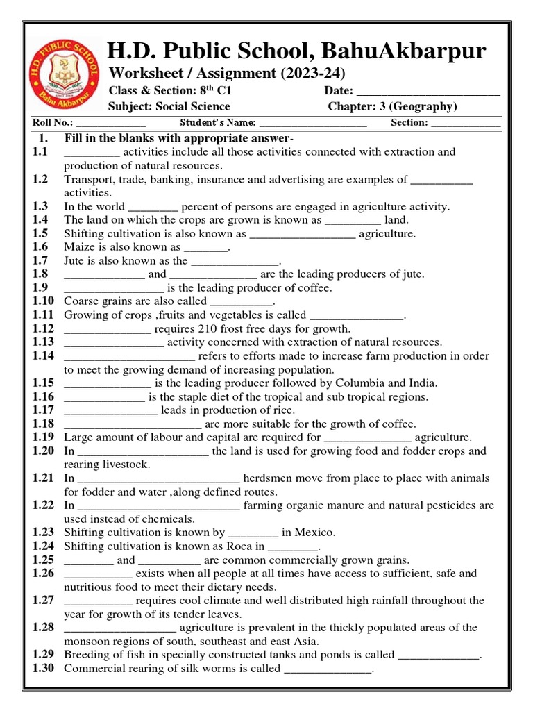 Social Science Worksheet for Class 8 | PDF | Technology & Engineering