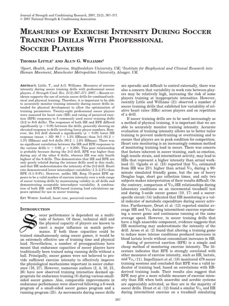 Intensity of Various Soccer Drills | PDF