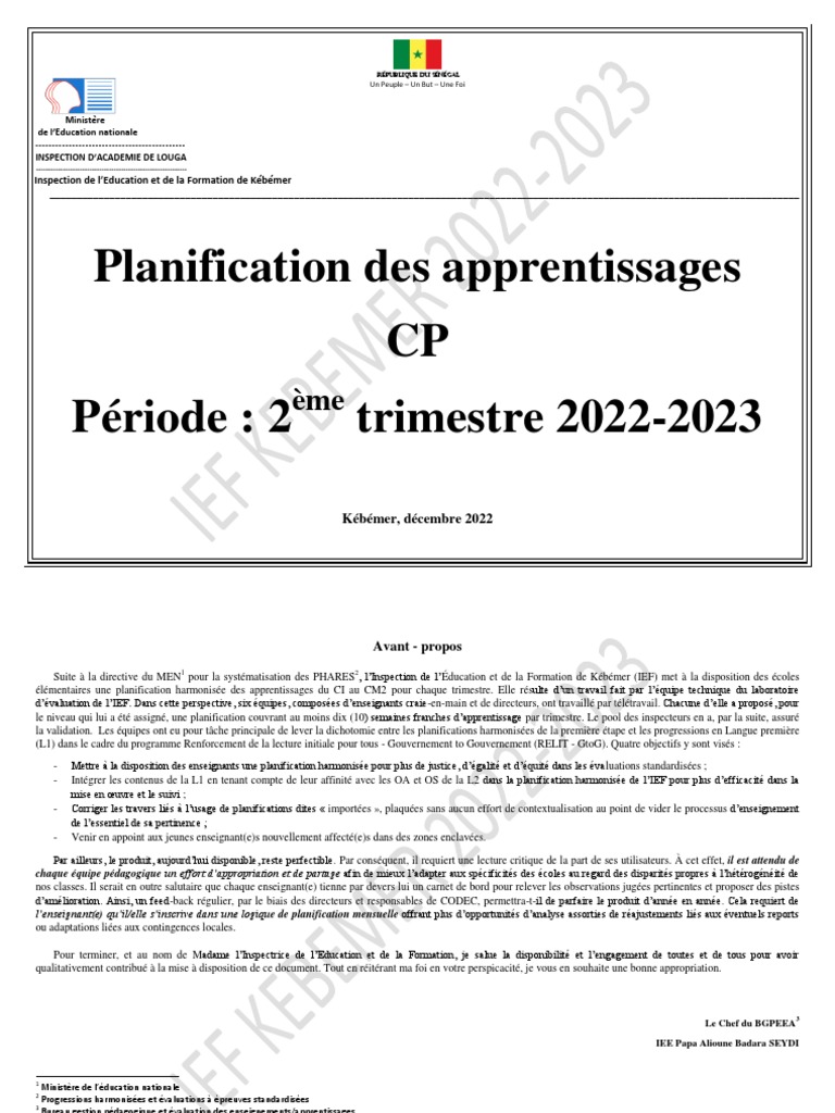 Planification CP Trim2 IEF Kéb Déc22 | PDF