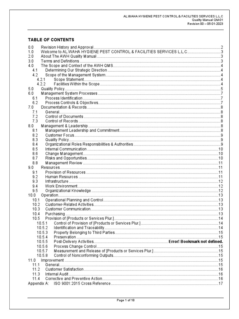 Al Waha Hygiene Pest Control & Facilities Services L.L.C Quality Manual QM-01 Revision 00 - 05 ...