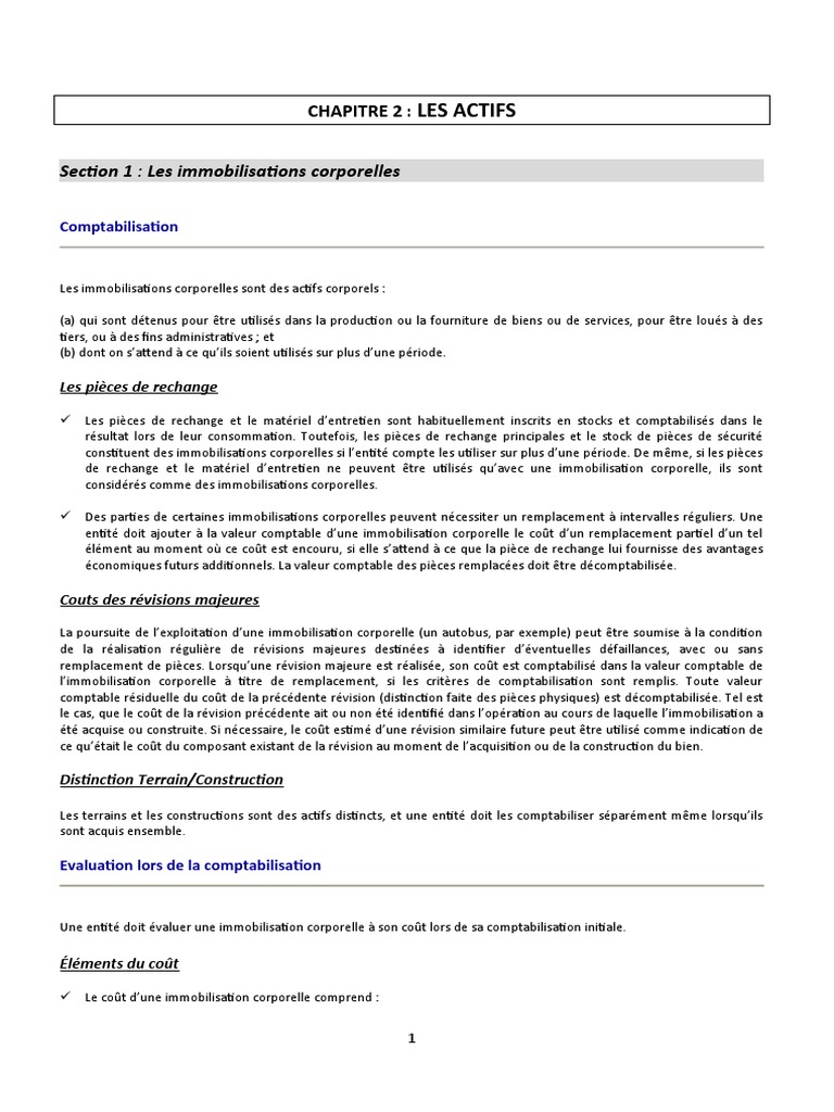 Ifrs - Chapitre 2 : Les Actifs | PDF