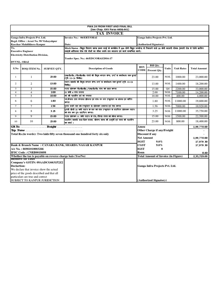 Invoice No. 06 ERT Orai | PDF