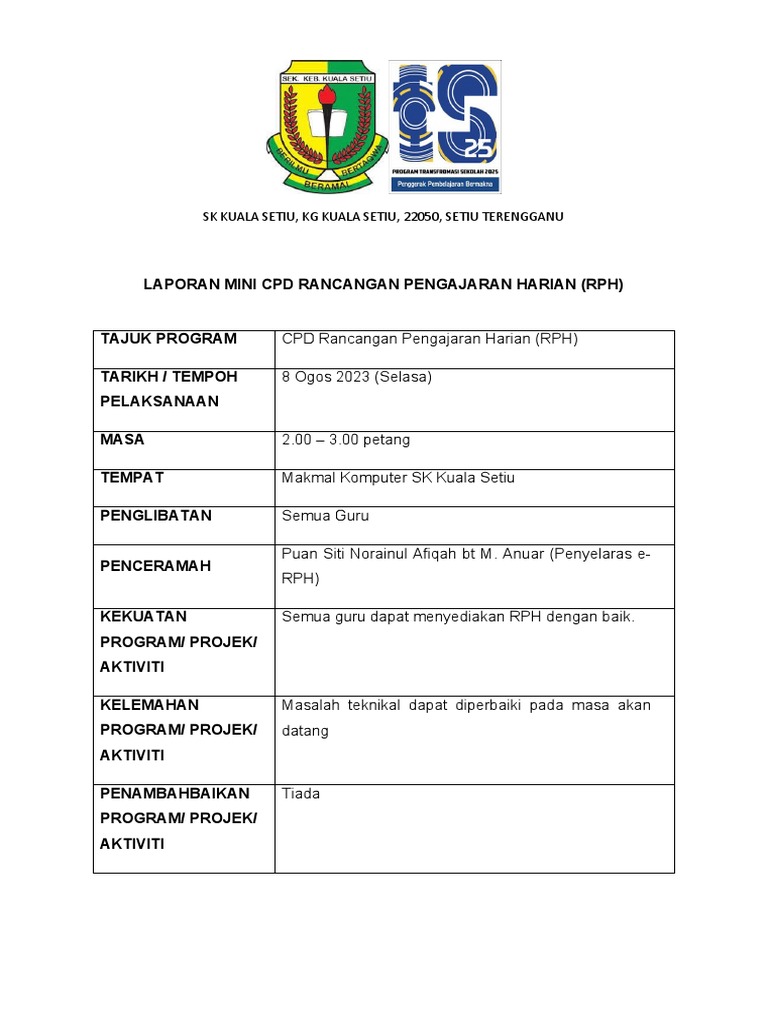 Laporan CPD Rancangan Pengajaran Harian RPH | PDF
