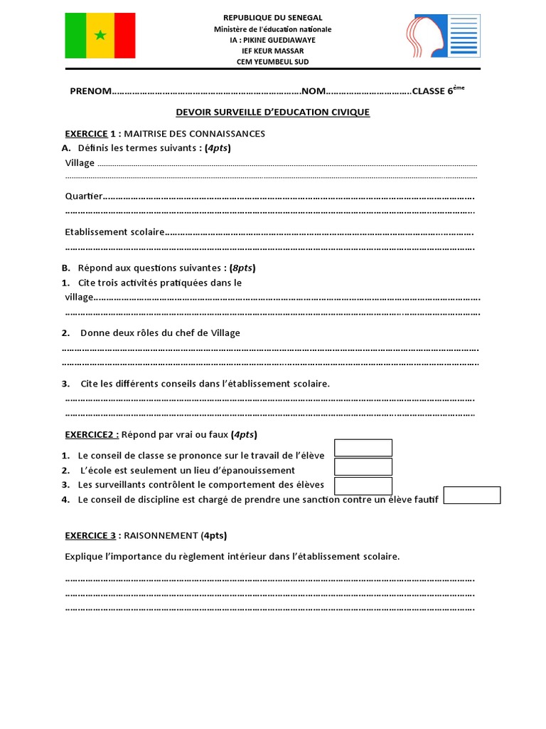 Devoir Ec Niveau 6eme | PDF