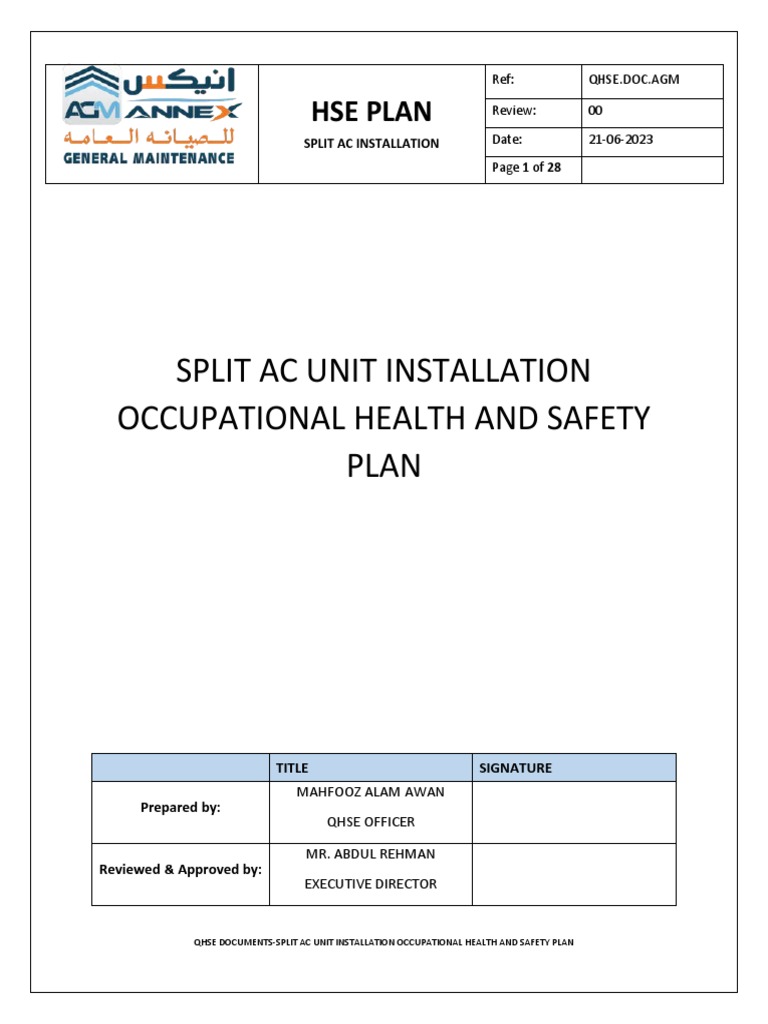 HSE Plan for Split AC Installation | PDF | Technology & Engineering
