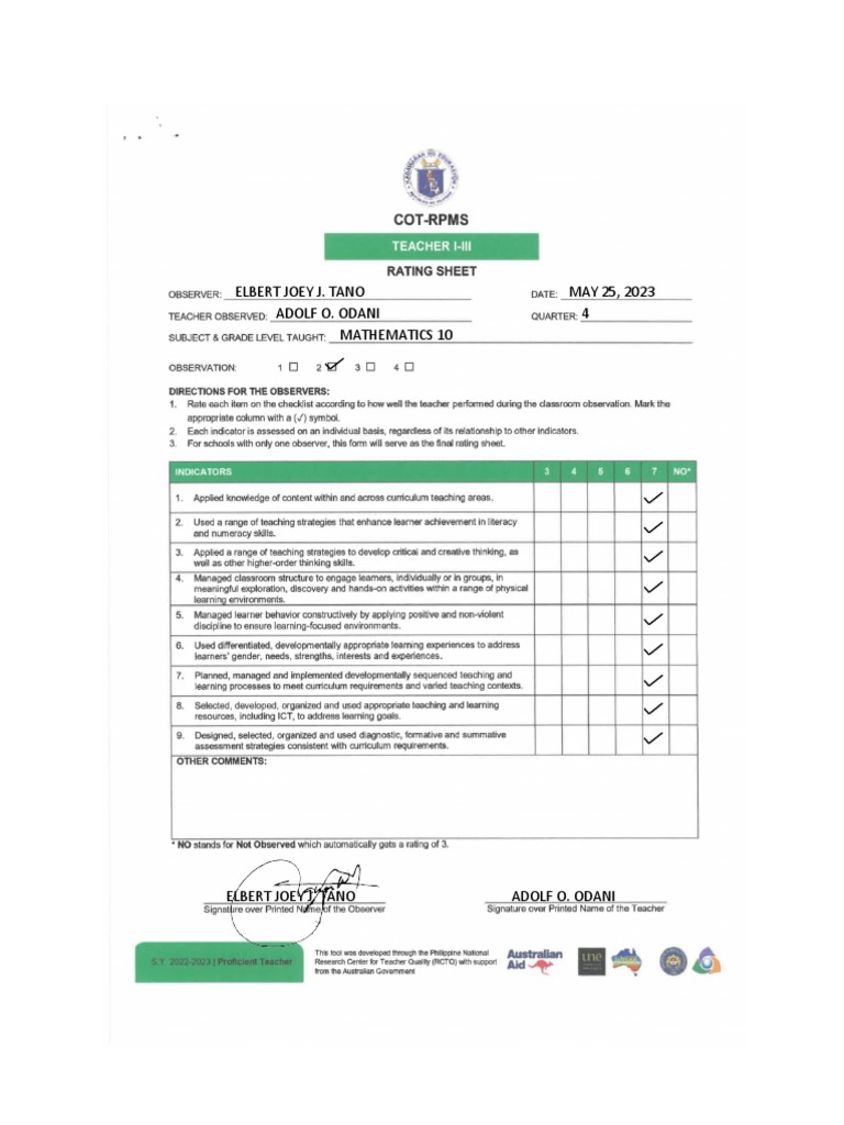 COT 2022 2023 Sir Odani | PDF