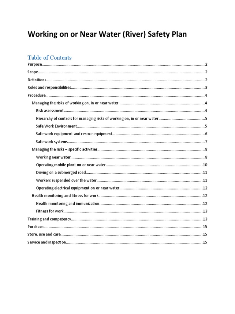 Working On or Near Water (River) Safety Plan | PDF | Underwater Diving ...