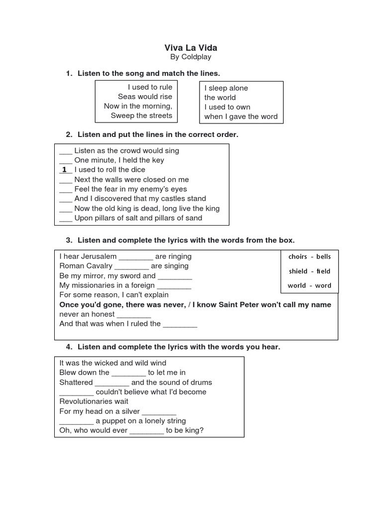 Viva La Vida Lyrics Activities | PDF