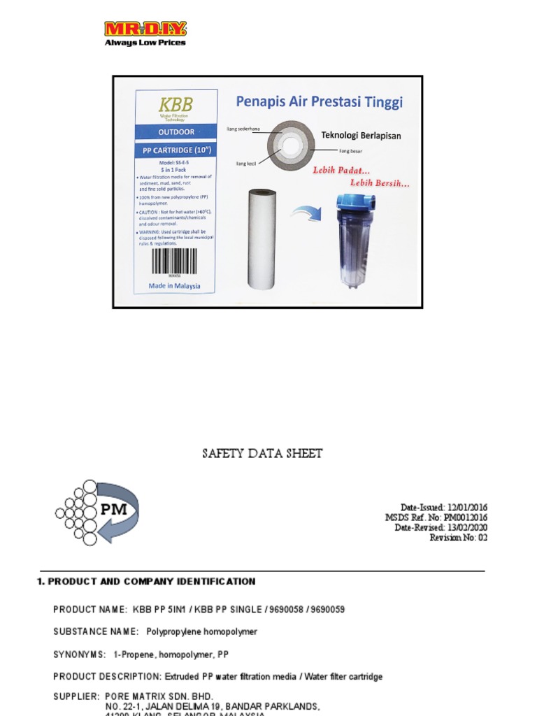 PP Filter - KBB Product Specification | PDF