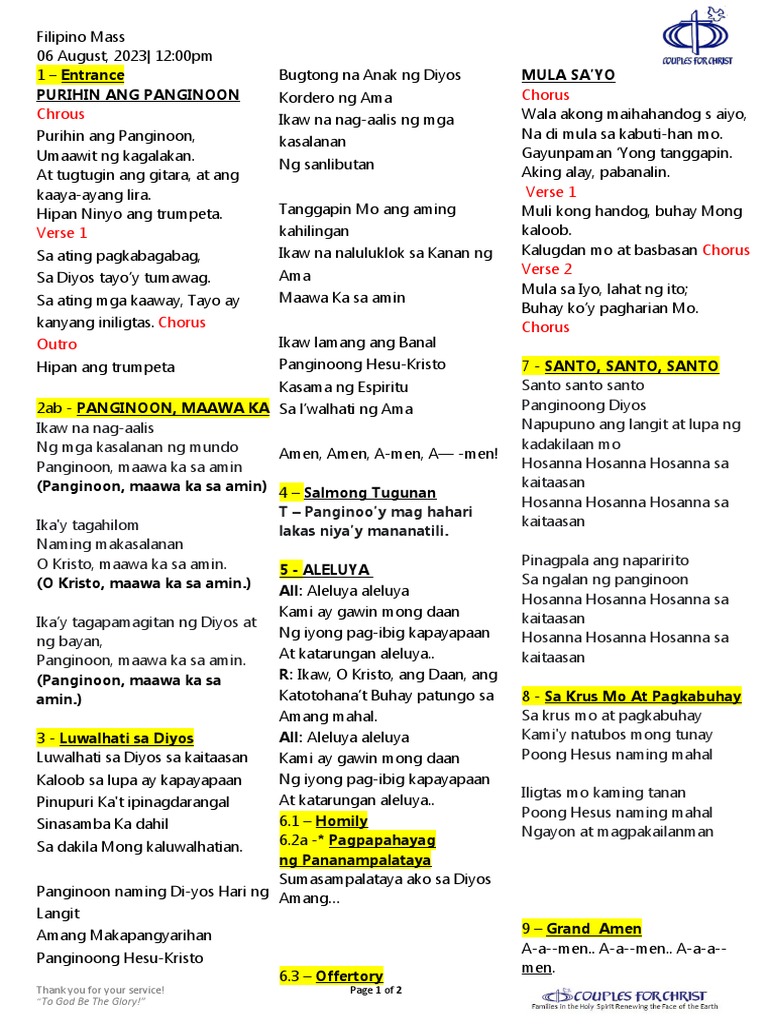 August 6, 2023 - Tagalog Mass | PDF