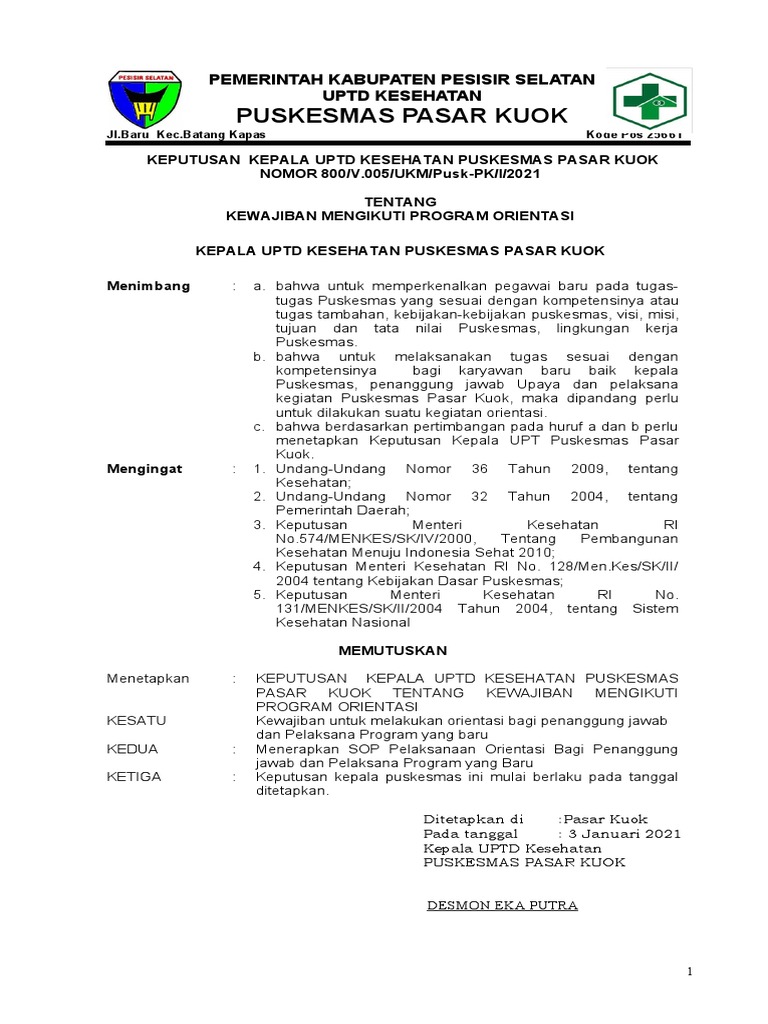 5.1.2.1 SK Program Orientasi | PDF