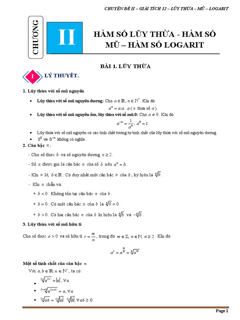 Tai Lieu Chuyen de Ham So Luy Thua Ham So Mu Va Ham So Logarit | PDF
