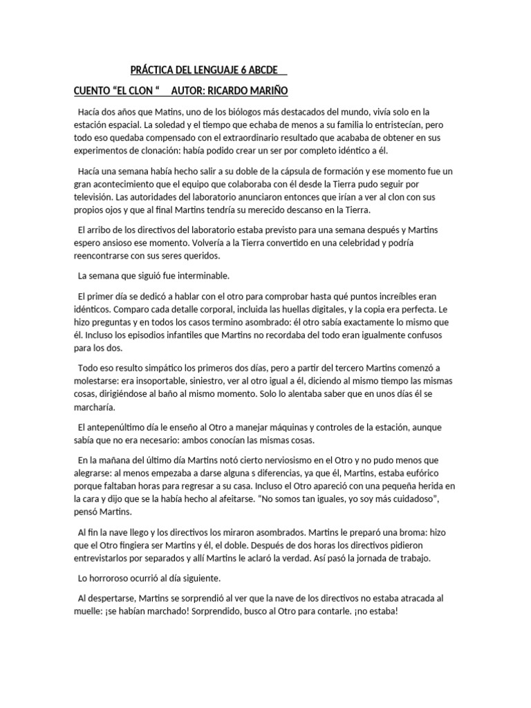 Práctica Del Lenguaje Ciencia Ficcion 6 Abcde | PDF | Clonación